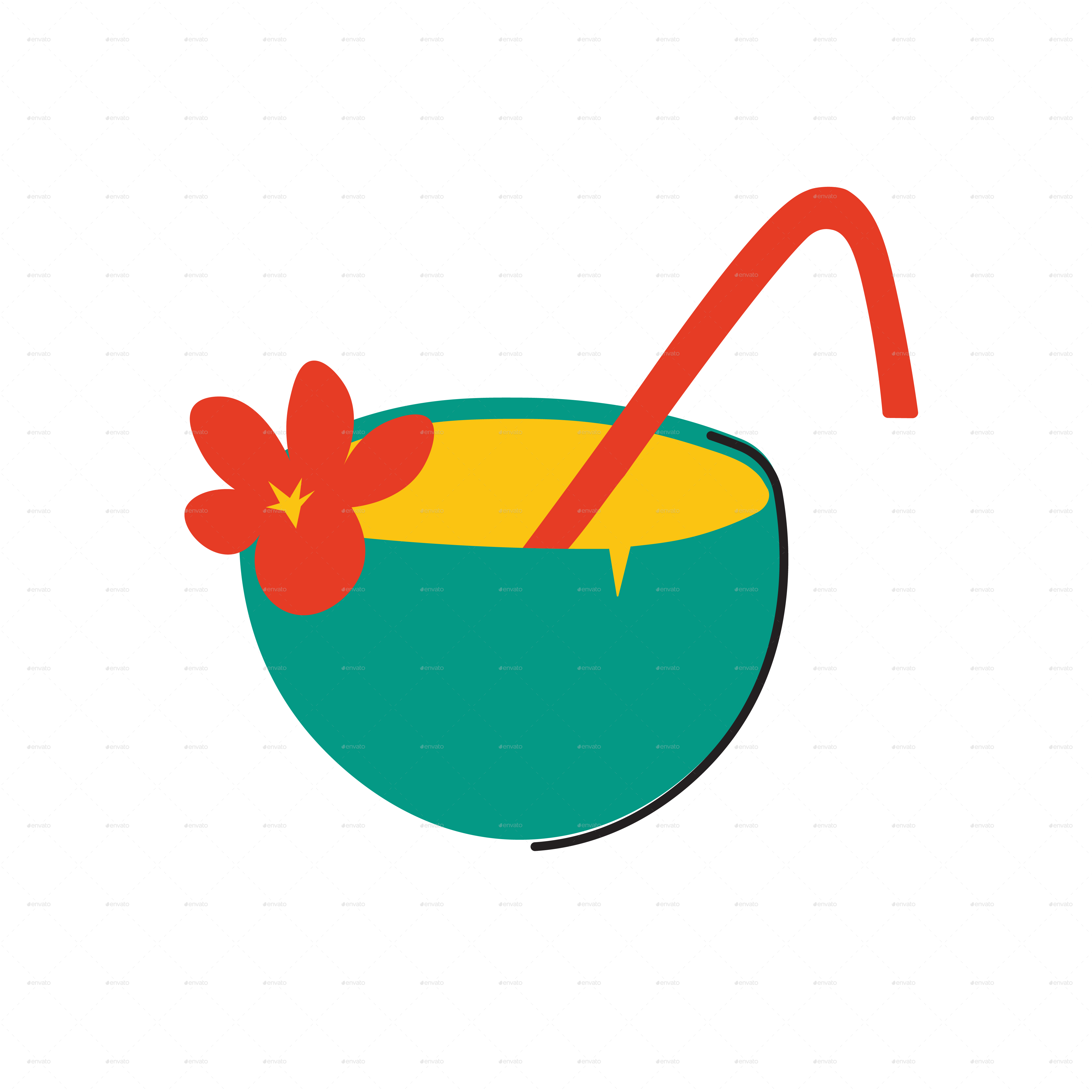 Red Green Line Art Summer Element Pack, Graphics | GraphicRiver